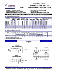 10 Base-T Dual Interface Modules Transformers & Filters – Premier Magnetics
